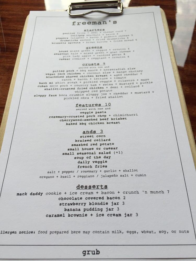 Menu at Freeman's Grub & Pub, Greensboro