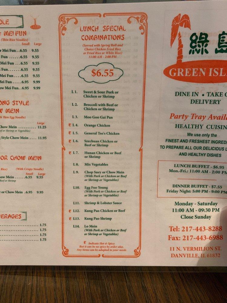 Menu at Green Island Chinese Restaurant, Danville