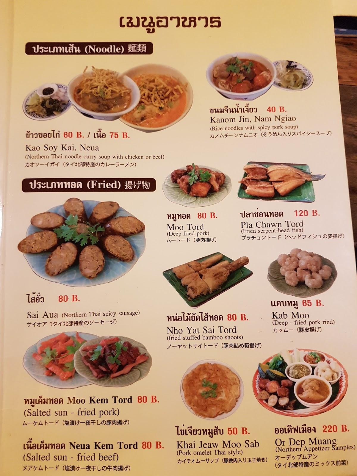 Menu at Huen Muan Jai restaurant, Chiang Mai