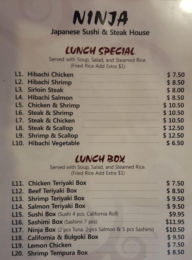 Menu at Ninja Japanese Sushi and Hibachi Steakhouse, Macon