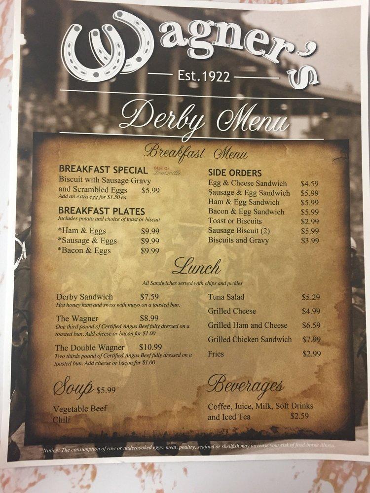 Menu at Wagner's Pharmacy restaurant, Louisville