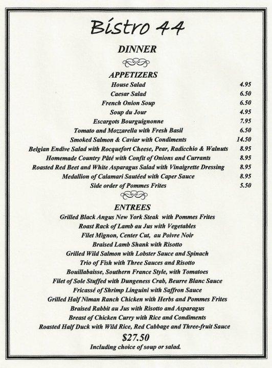 Menu at Bistro 44 Ketchum restaurant, Ketchum