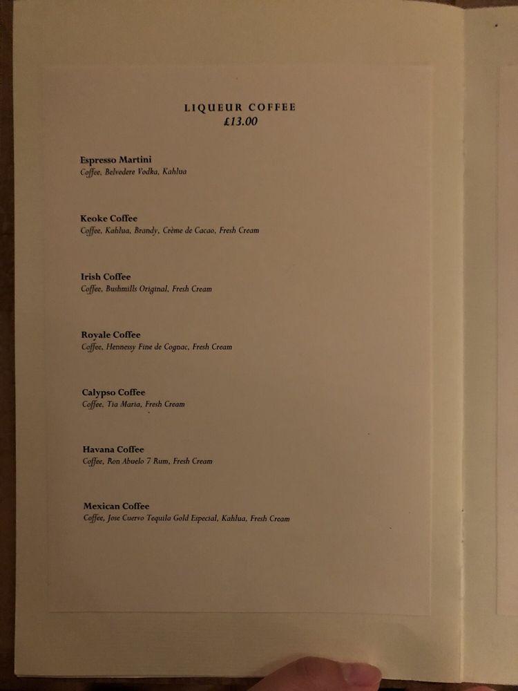 Menu at Clos Maggiore restaurant, London