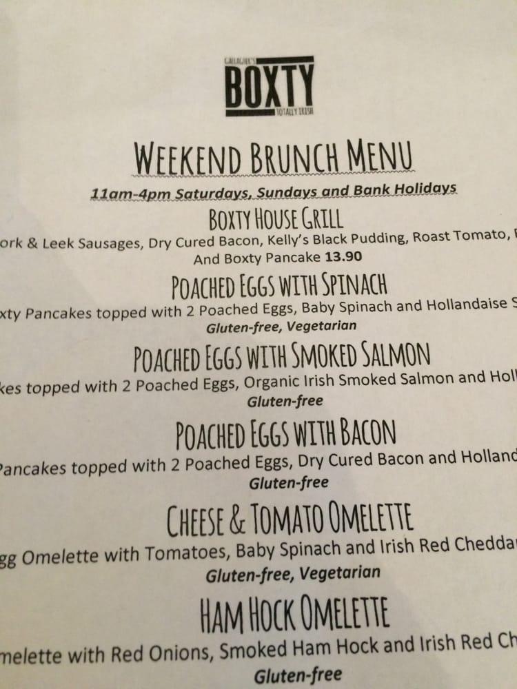 Menu at Gallaghers Boxty House restaurant, Dublin