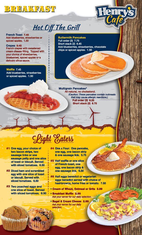 Menu at Henry's Cafe, Tehachapi