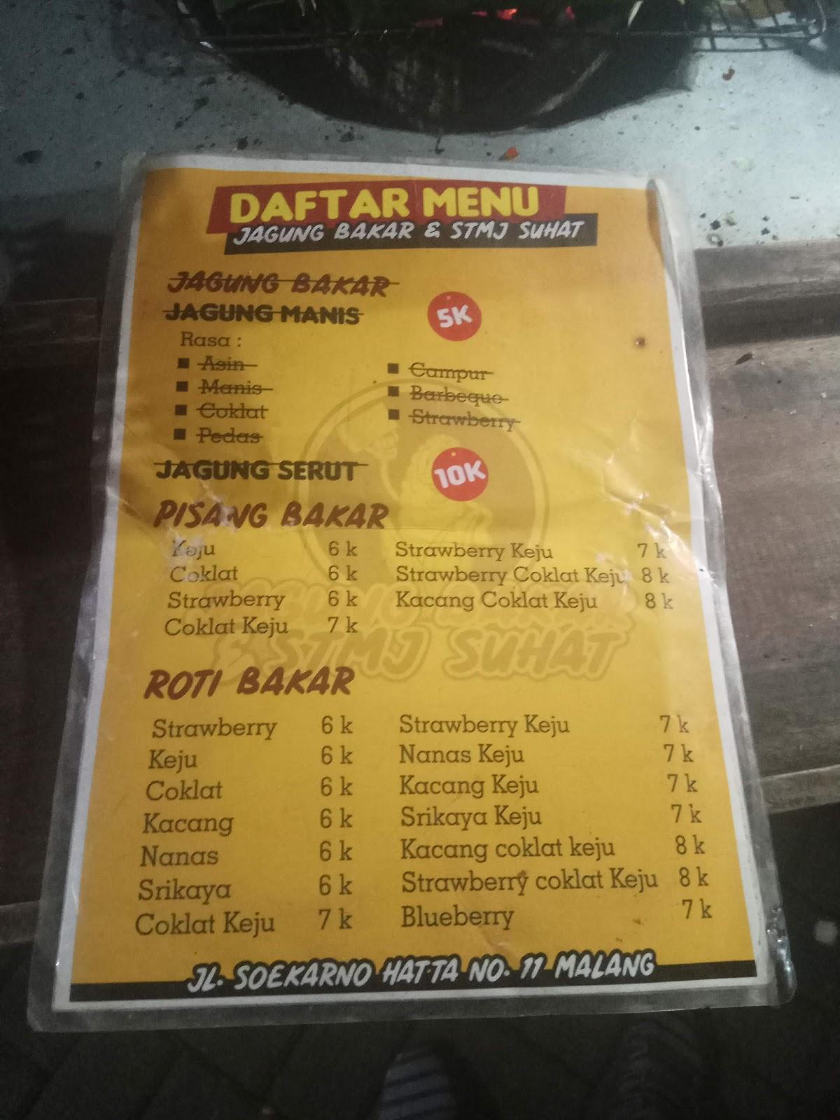 Menu at Jagung Bakar & STMJ Suhat cafe, Malang, Jl. Soekarno Hatta No.9-21