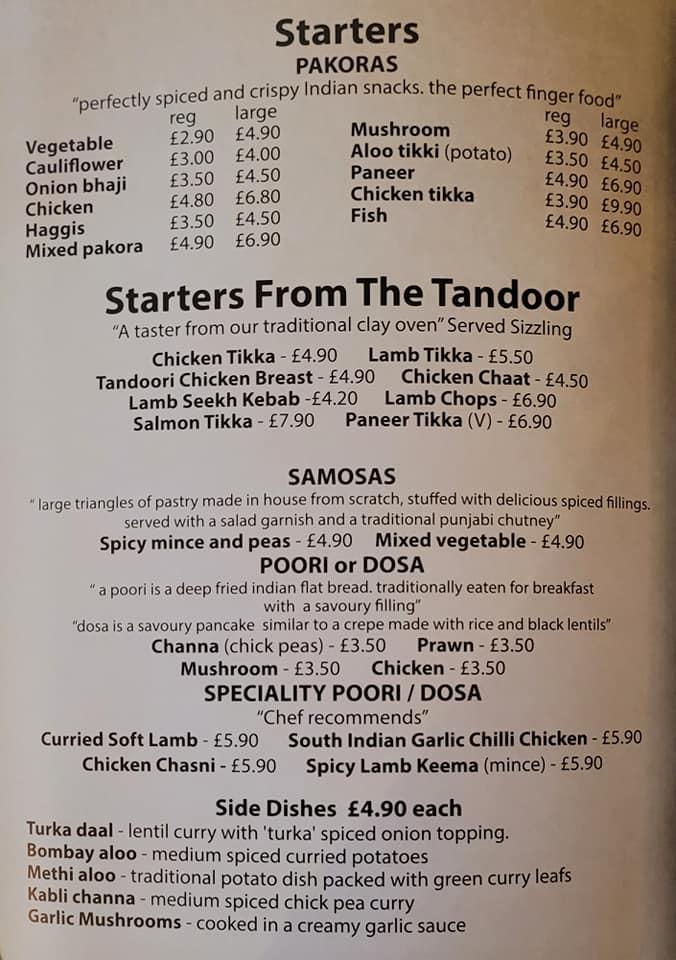 Menu at Jewel In The Crown restaurant, Kilmarnock