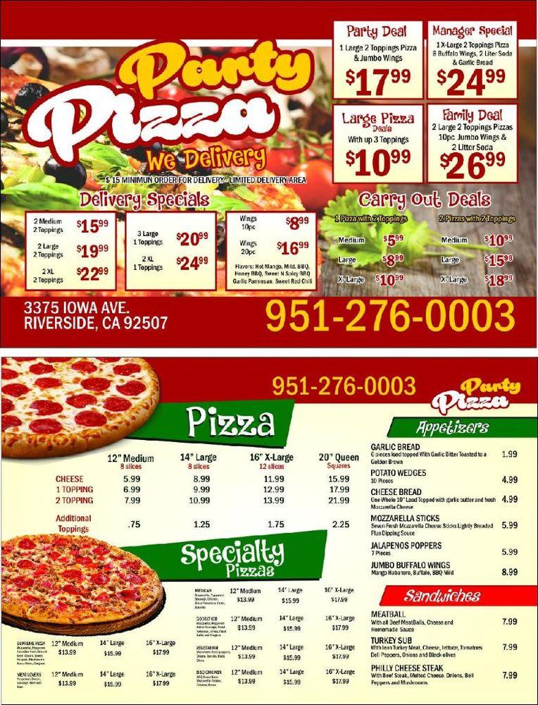 Menu at Party Pizza pizzeria, Riverside, Iowa Ave