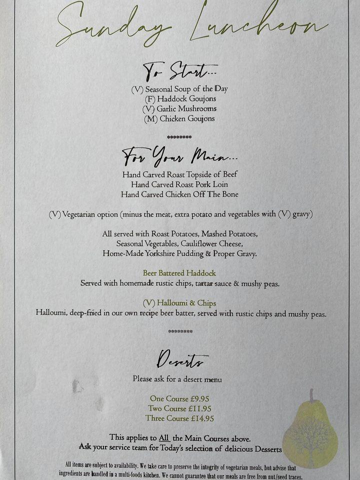 Menu at The Pear Tree pub & bar, Mirfield