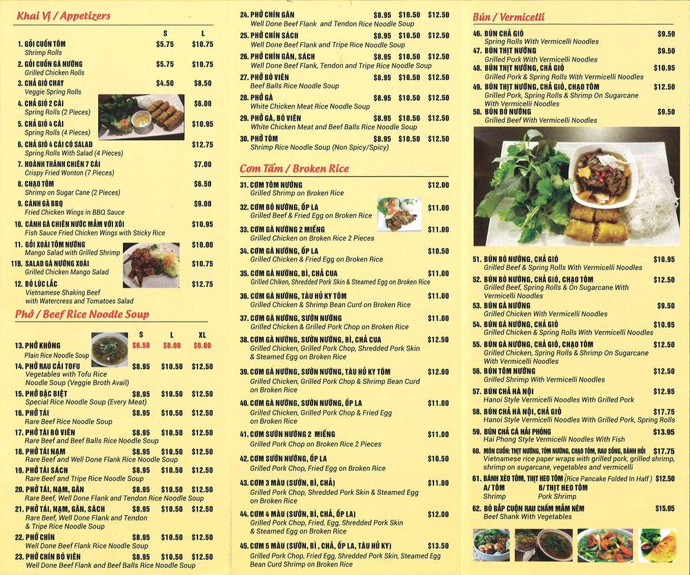 Carta del restaurante Pho Anh Vu, Toronto
