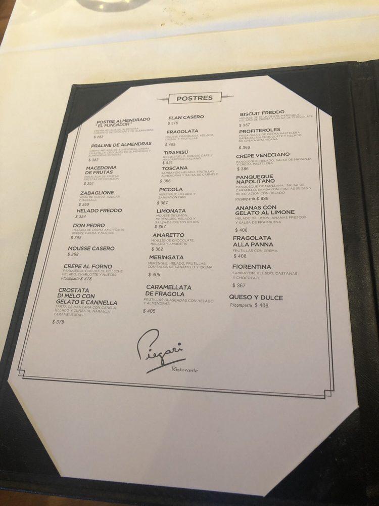Menu at Piegari Ristorante restaurant, Buenos Aires, Posadas 1042