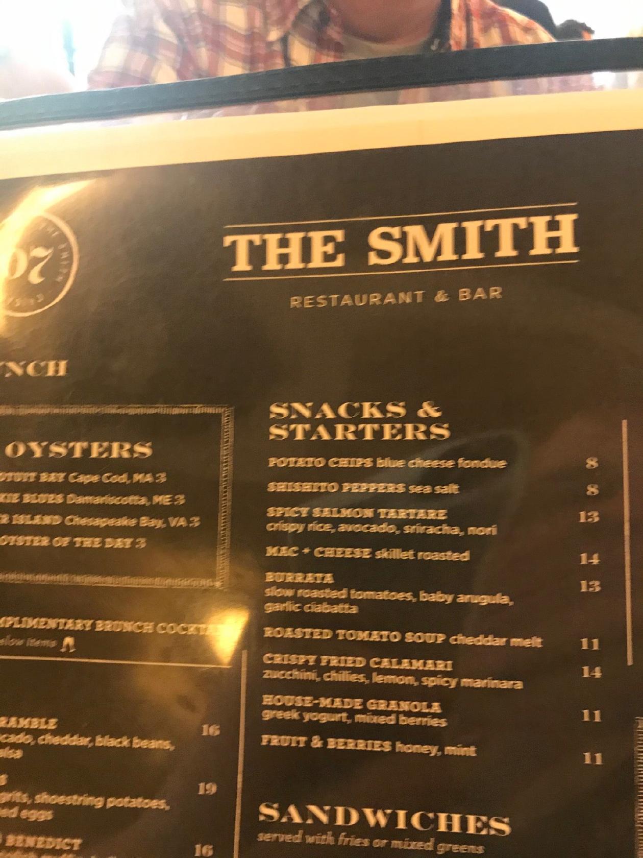 Menu at The Smith pub & bar, Washington, U St NW