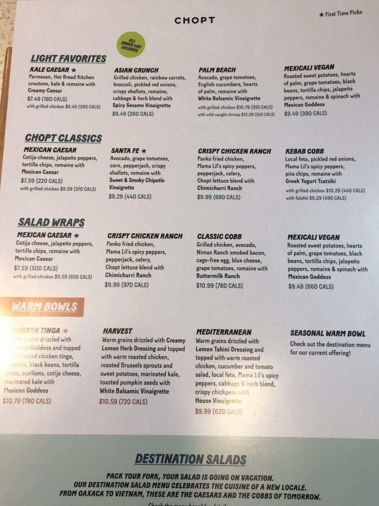 Menu at Chopt Creative Salad Co. fast food, Princeton