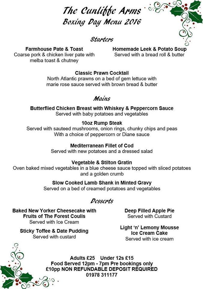 Menu at Cunliffe Arms pub & bar, Wrexham, Jeffreys Rd