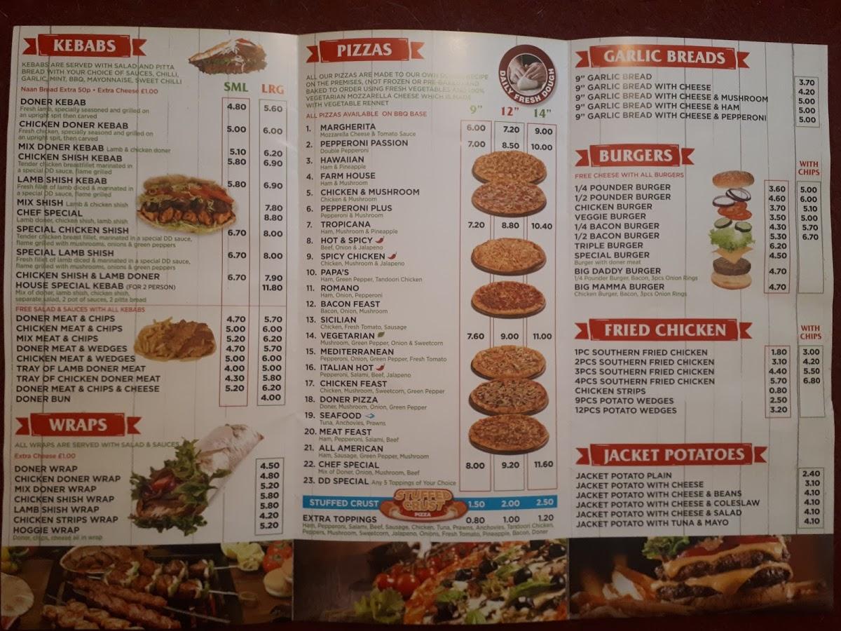 Menu at DD Pizza and Kebab restaurant, King's Lynn