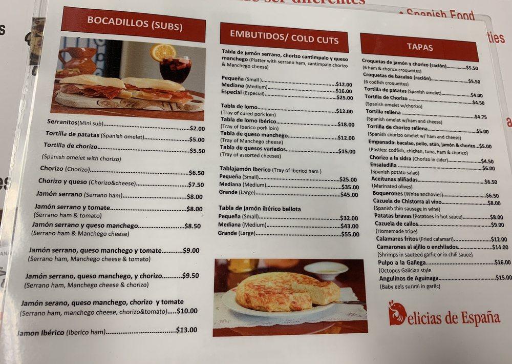 Menu at Delicias de España restaurant, Miami, SW 40th St