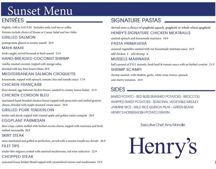 Menu at Henry's pub & bar, Delray Beach