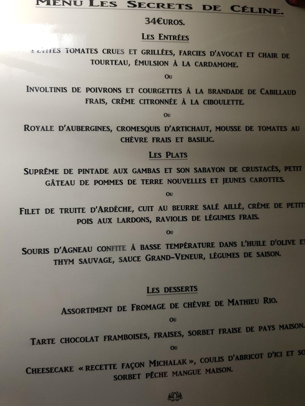Menu au Les Secrets de Céline restaurant, Lézan