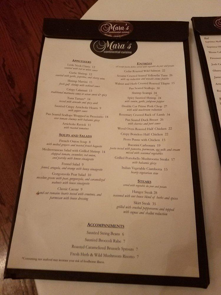 Menu at Mara's Continental Cuisine steakhouse, South Amboy, NJ-35