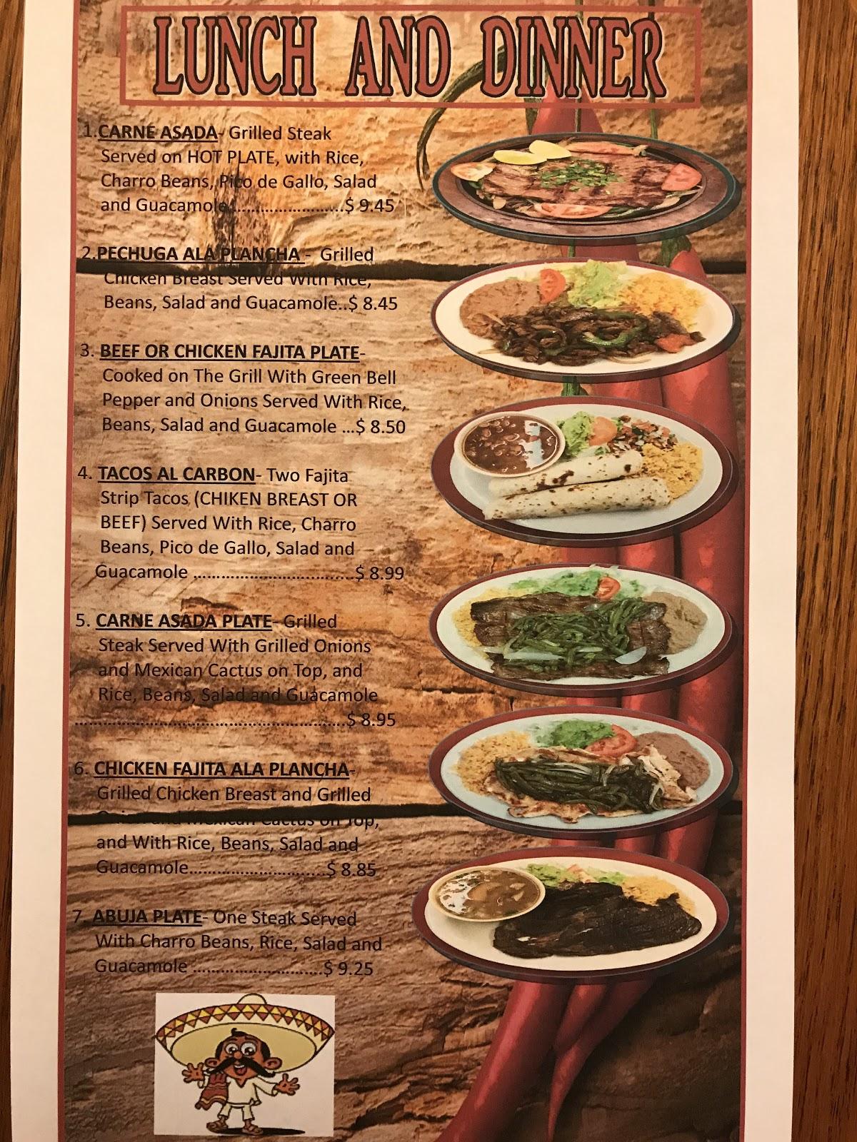 Menu at Taqueria El Chato restaurant, Kingsville