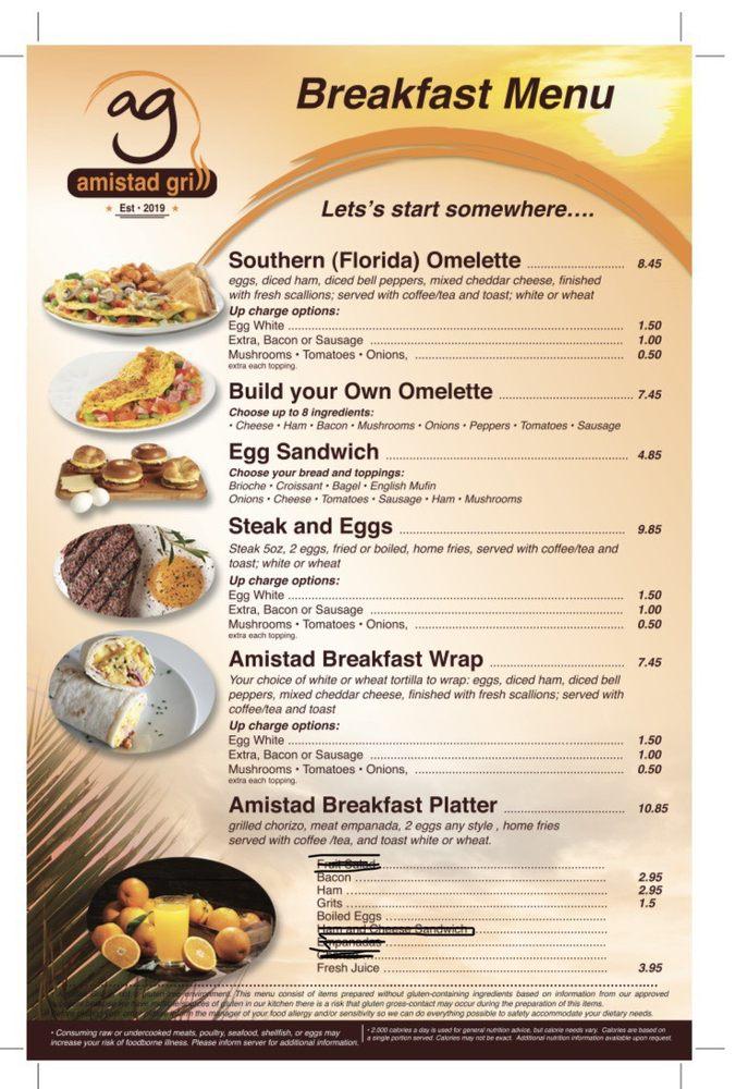Menu at Amistad Grill Restaurant, Homestead