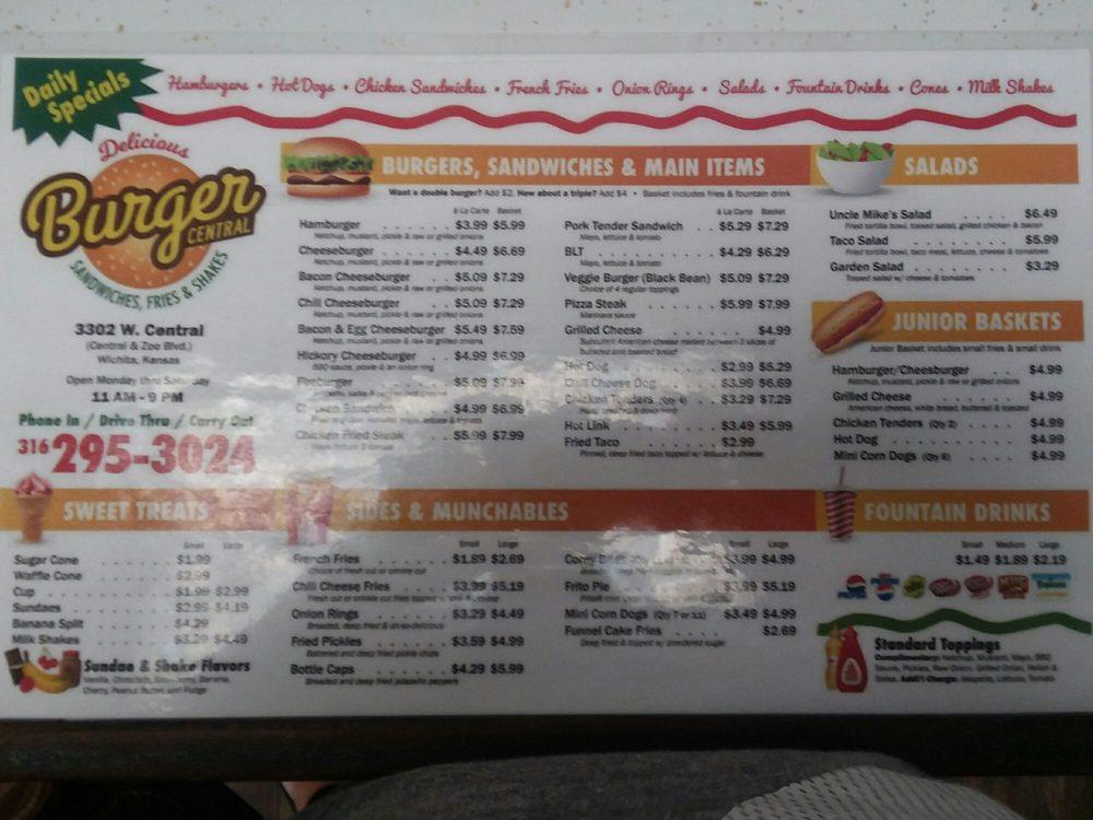 Menu at Burger Central restaurant, Wichita