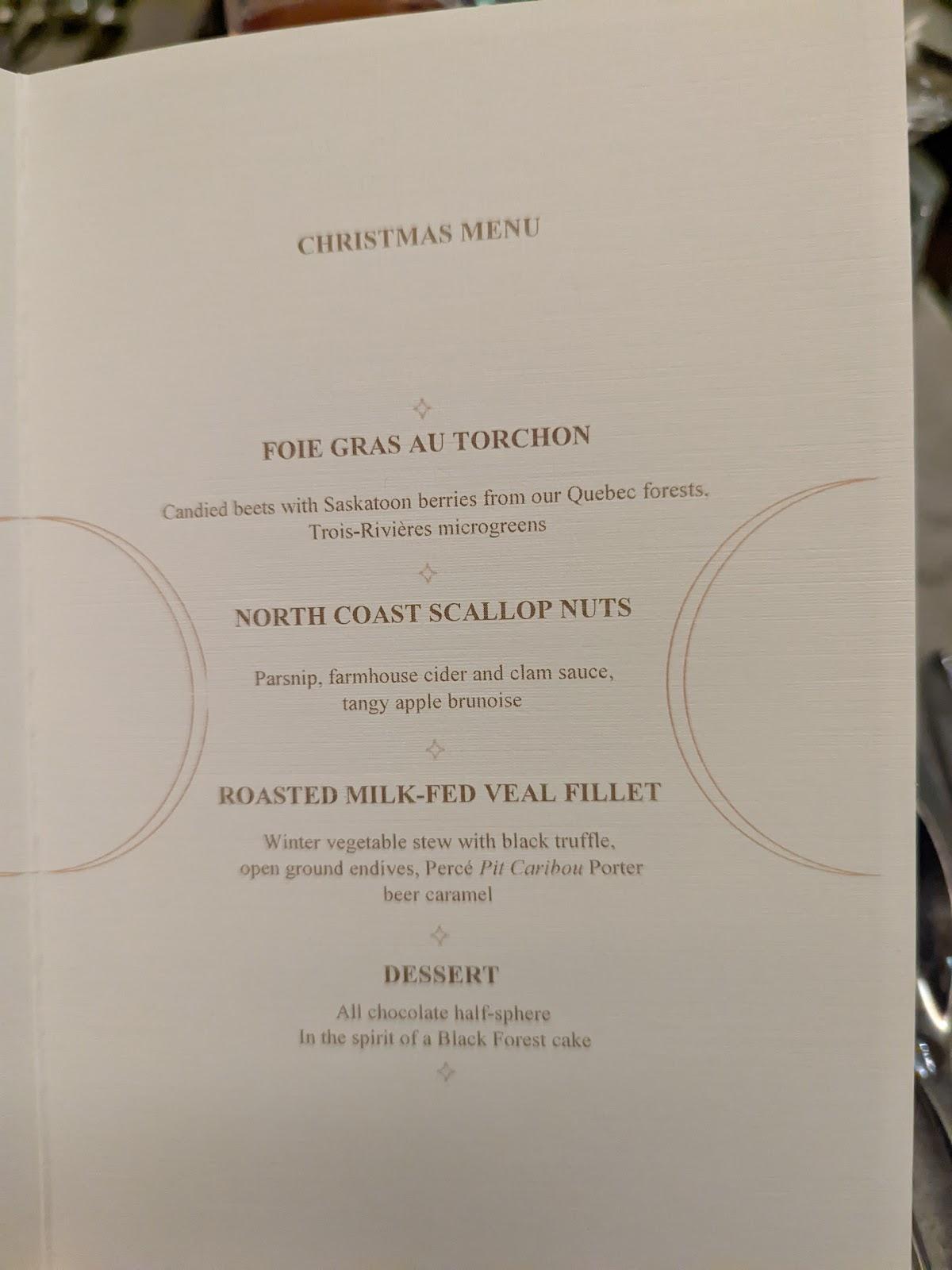 Menu au Restaurant Champlain, Québec, 1 Rue des Carrières
