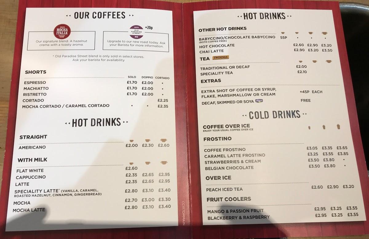 Menu at Costa Coffee, London, -1413 London Rd