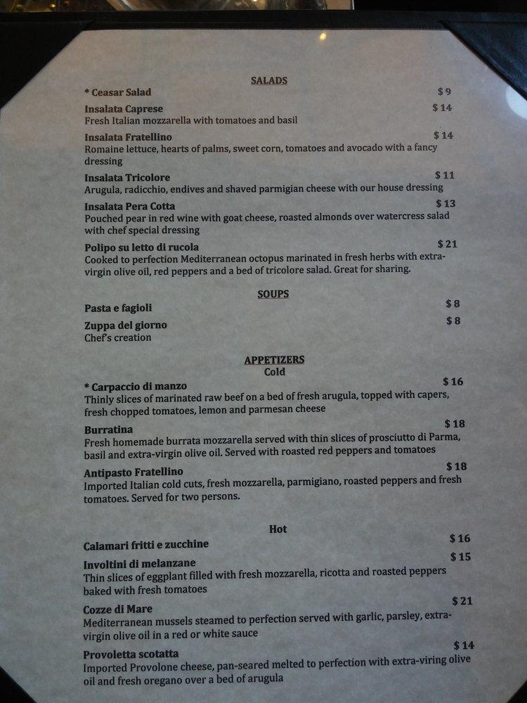 Menu at Fratellino Ristorante restaurant, Coral Gables