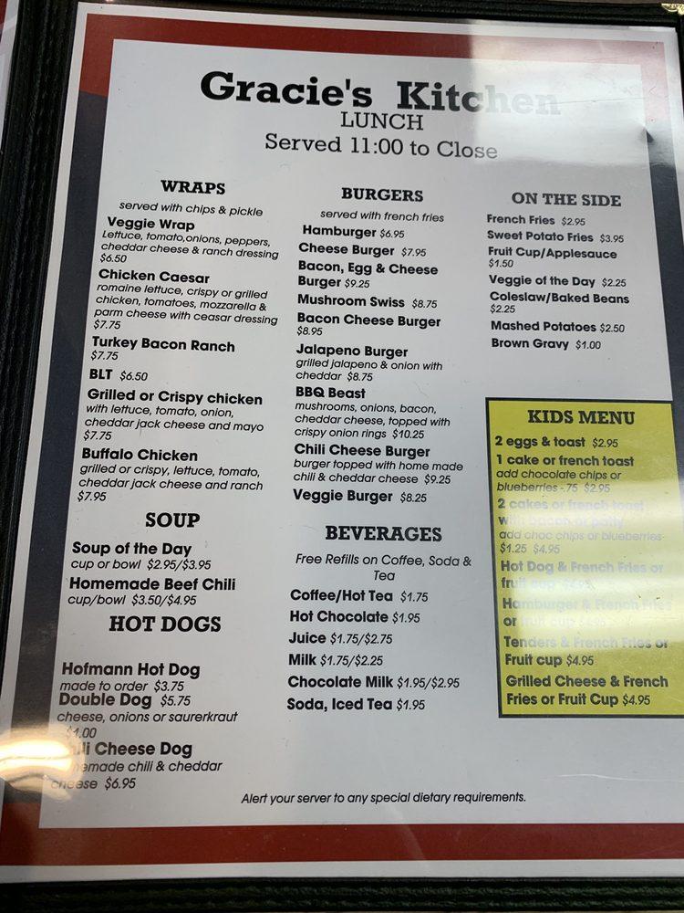 Menu at Gracie's Kitchen restaurant, Solvay