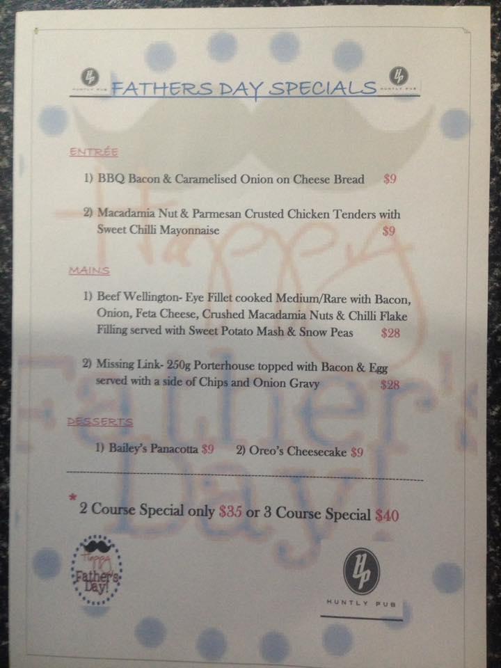 Menu at Huntly Hotel restaurant, Huntly