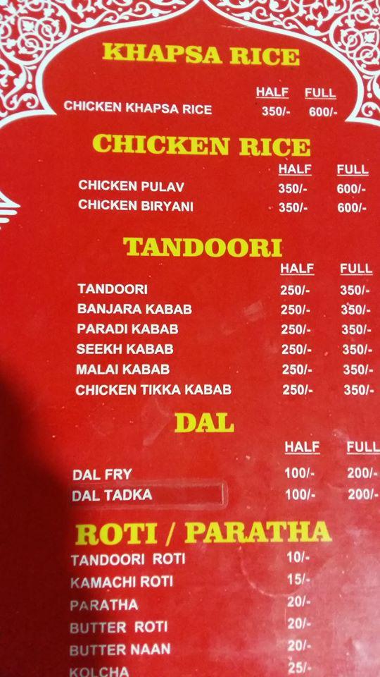 Menu at Mezbaan dhaba, Thane, Mumbra Panvel Highway