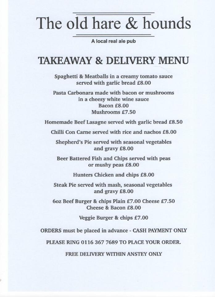 Menu at Old Hare & Hounds pub & bar, Leicester