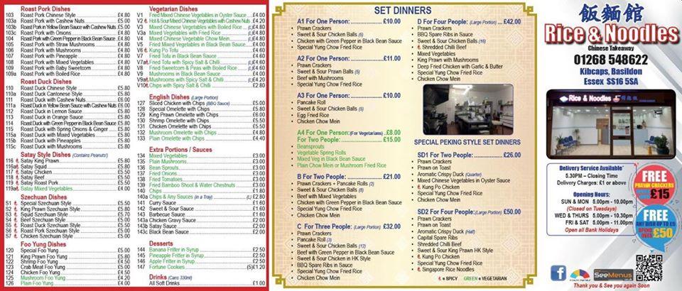 Menu at Rice & Noodles, Basildon