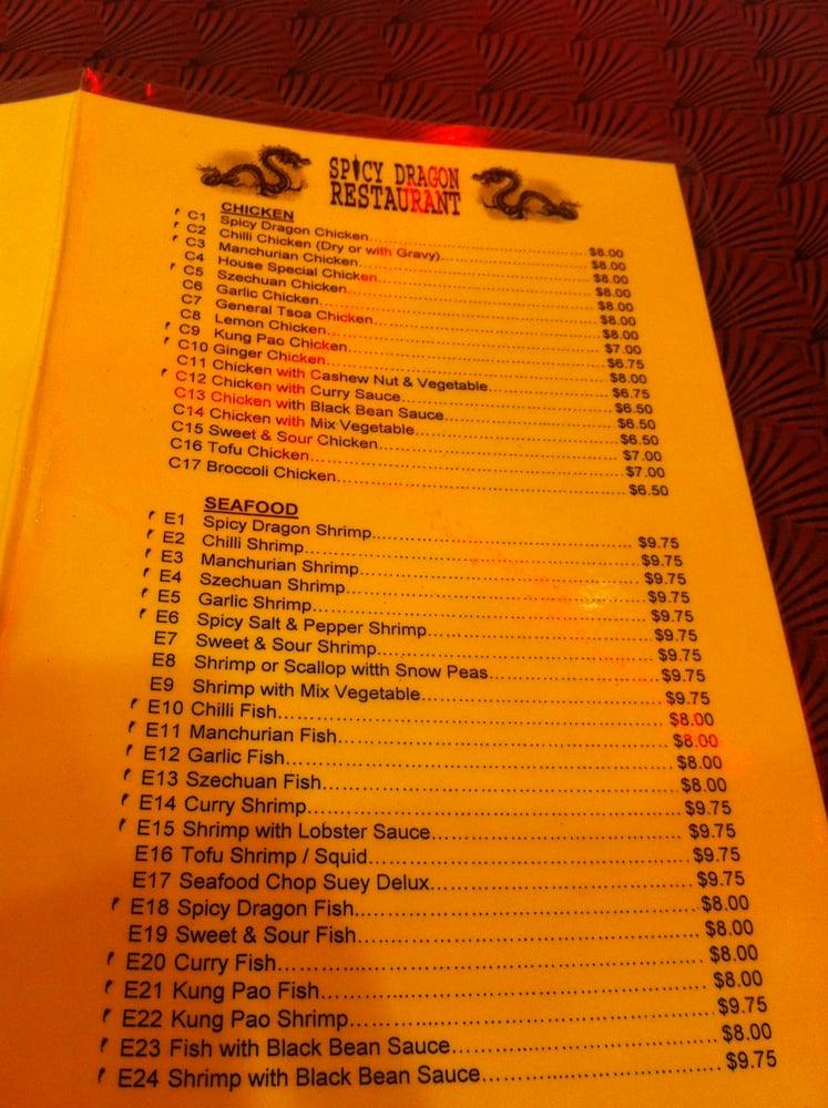 Menu at Spicy Dragon Restaurant, Toronto, Kennedy Rd