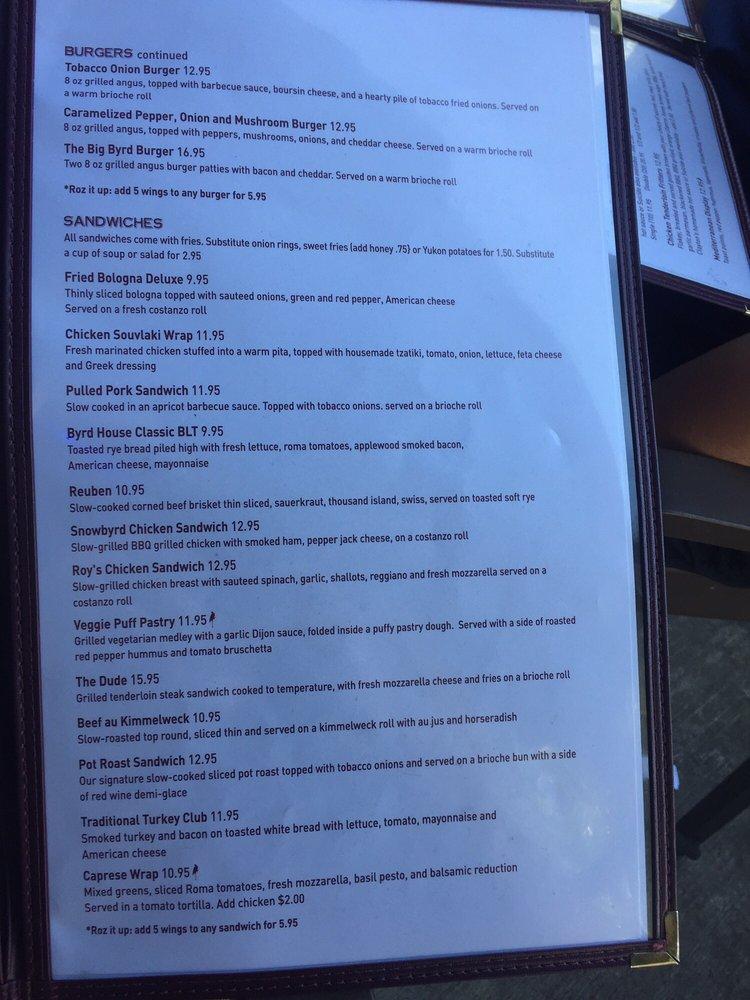 Menu at The Byrd House pub & bar, Orchard Park, N Buffalo St