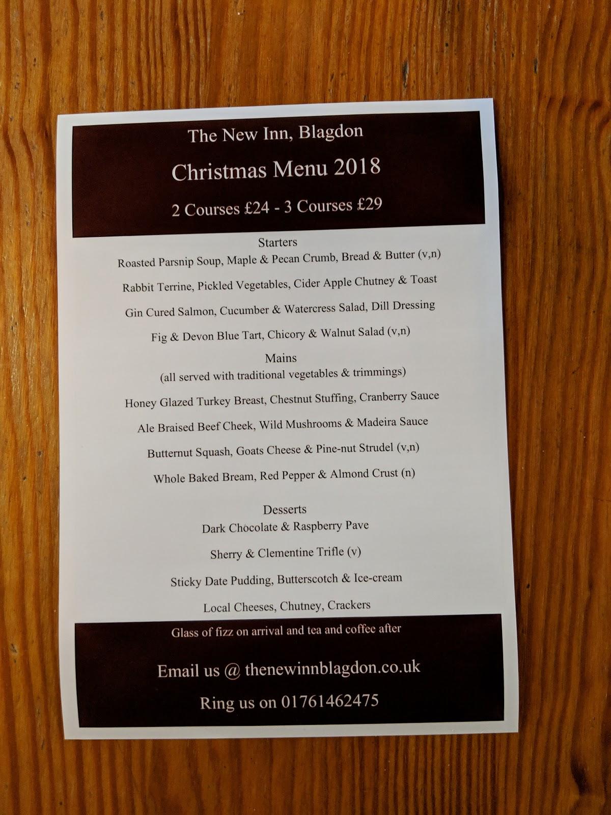 Menu at The New Inn Blagdon pub & bar, Bristol, Park Ln