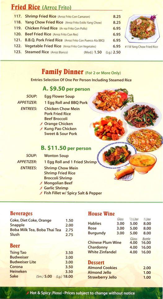 Menu at Yoon Kee Chinese Kitchen restaurant, San Juan Capistrano