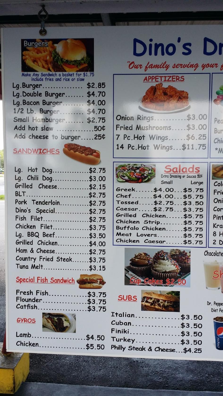 Menu at Dino's Drive-In BBQ, Winter Haven