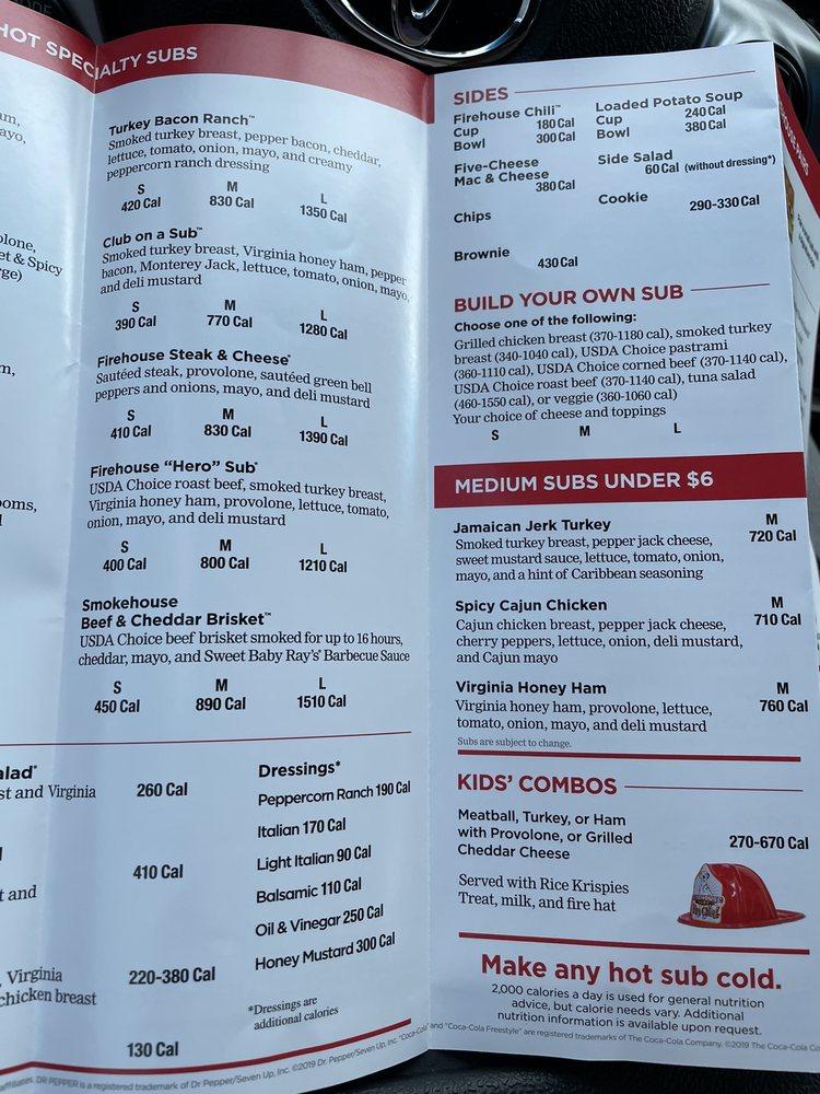 Menu at Firehouse Subs The Brickyard fast food, Riverside
