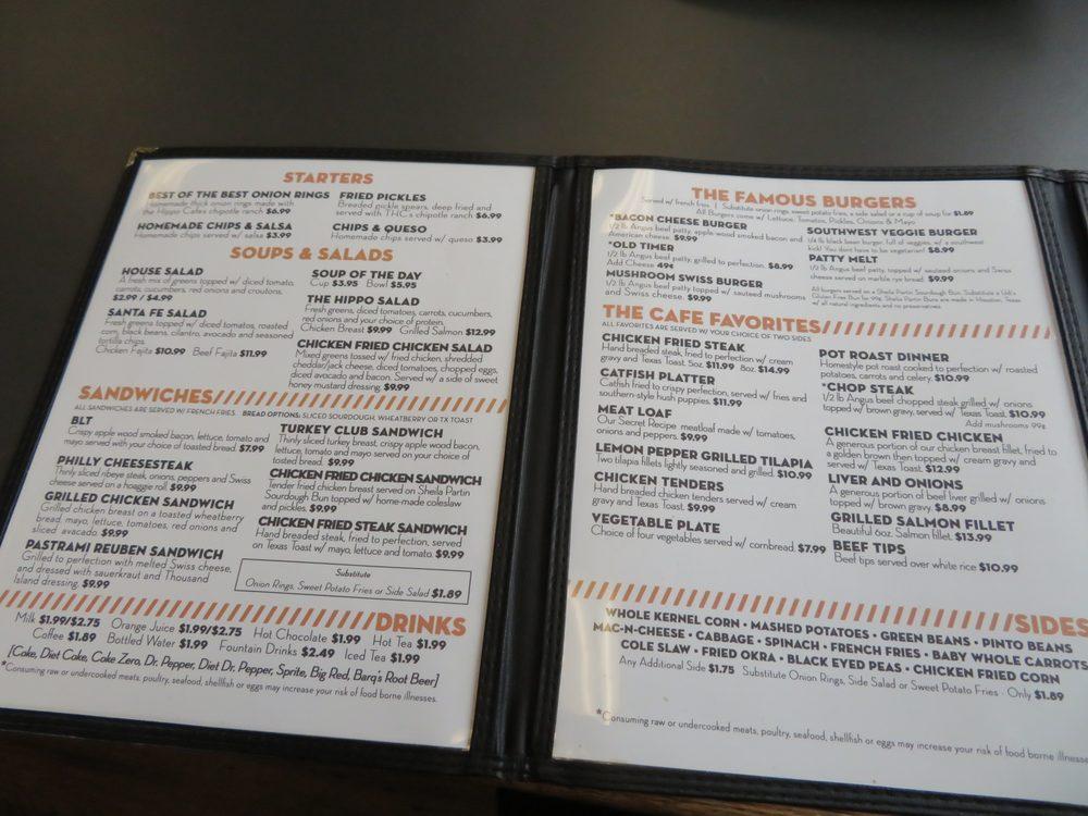 Menu at Hippo Café restaurant, Hutto