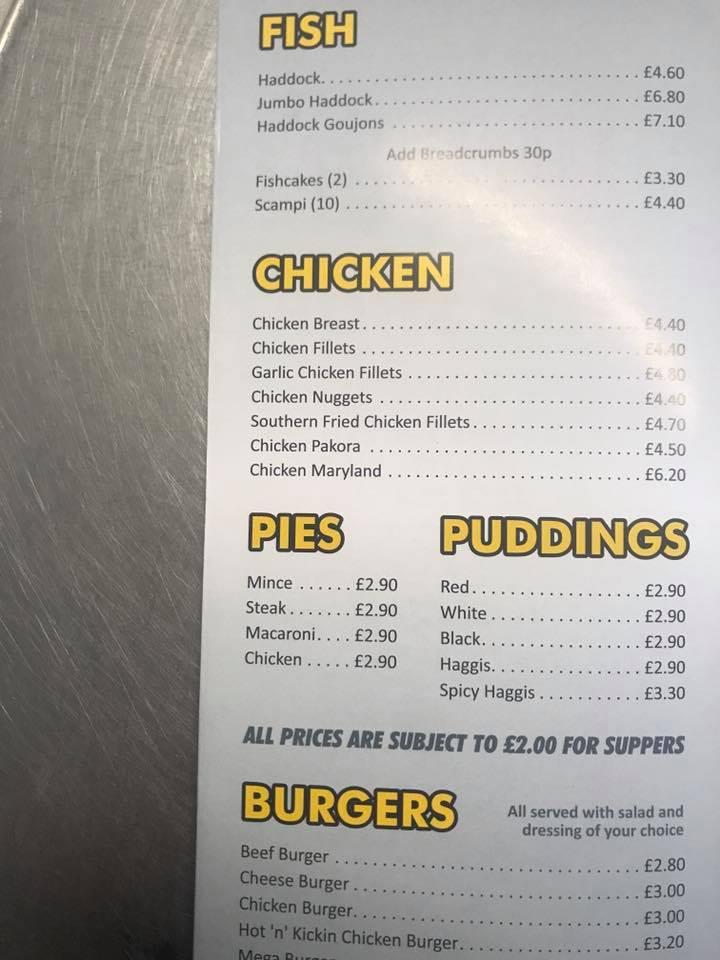 Menu at Huntly Chip Shop fast food, Huntly