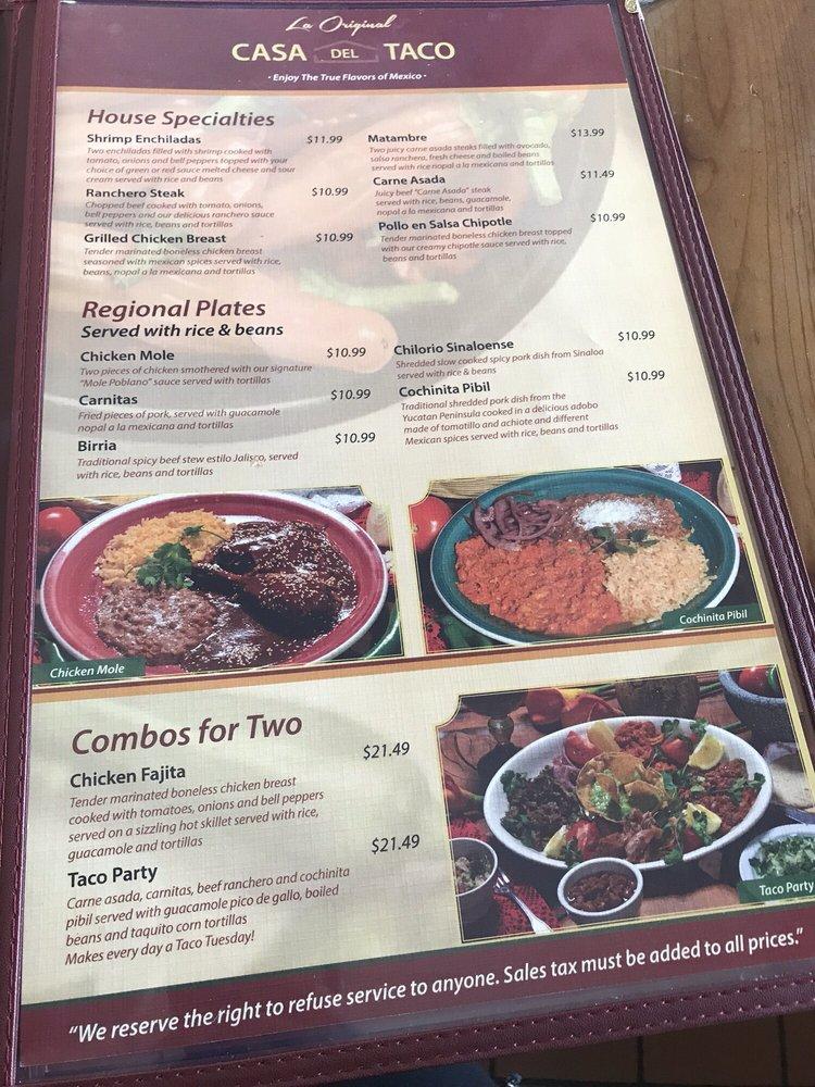 Menu at La Original Casa Del Taco restaurant, National City