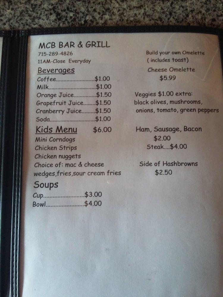 Menu at MCB Bar and Grill, Cadott