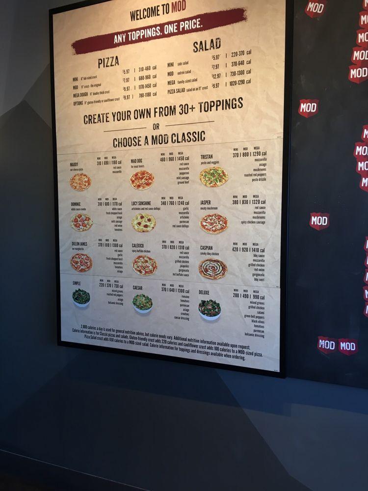Menu at MOD Pizza pizzeria, Centennial, S Chester St #103