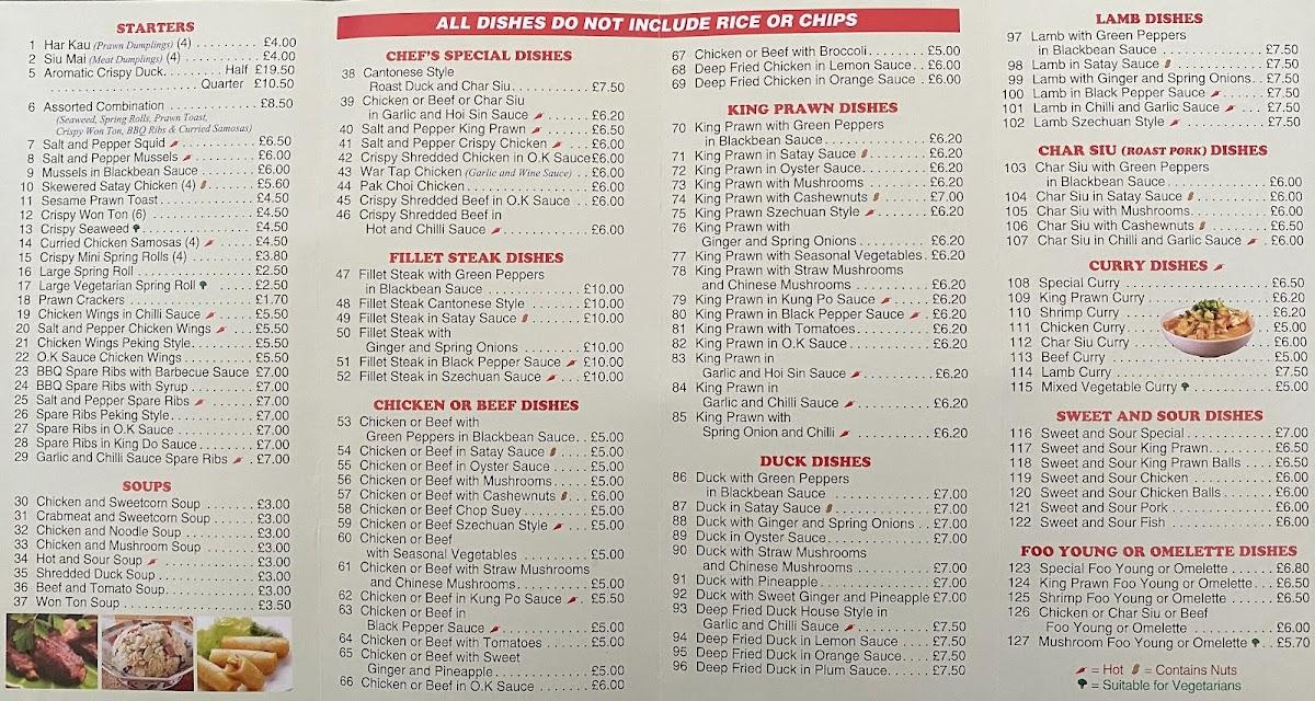 Menu at Mayflower, Atherton