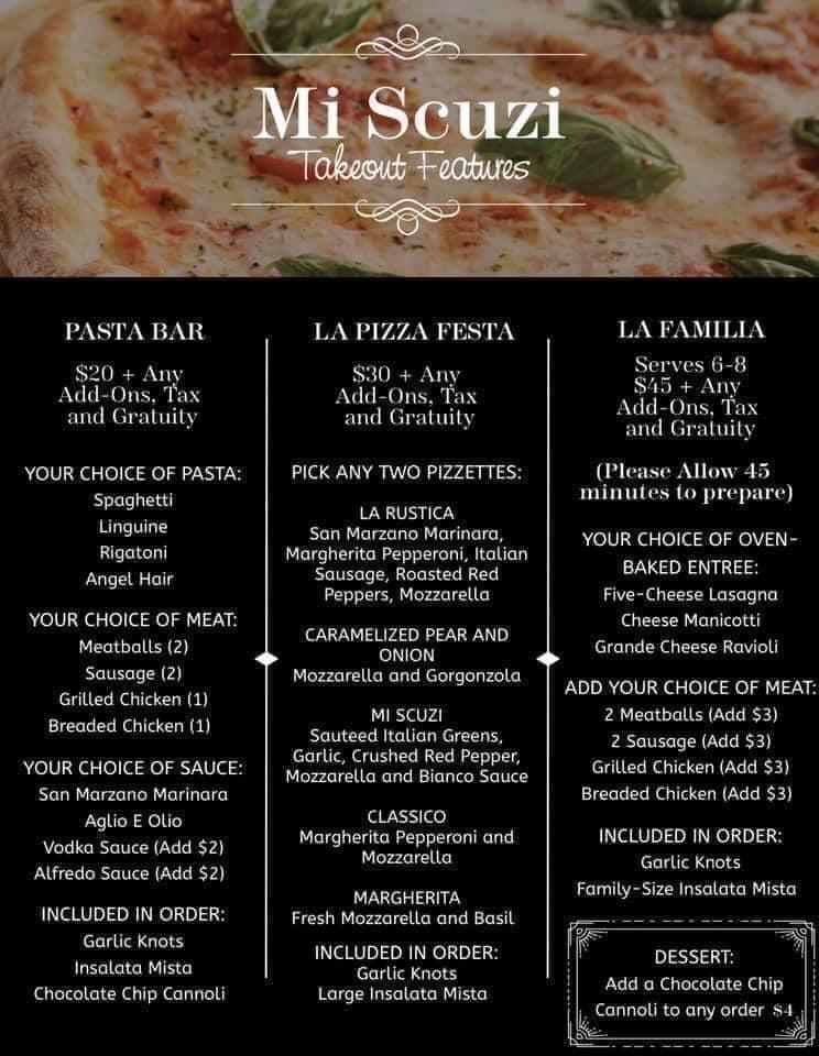 Menu at Mi Scuzi restaurant, Erie, Myrtle St
