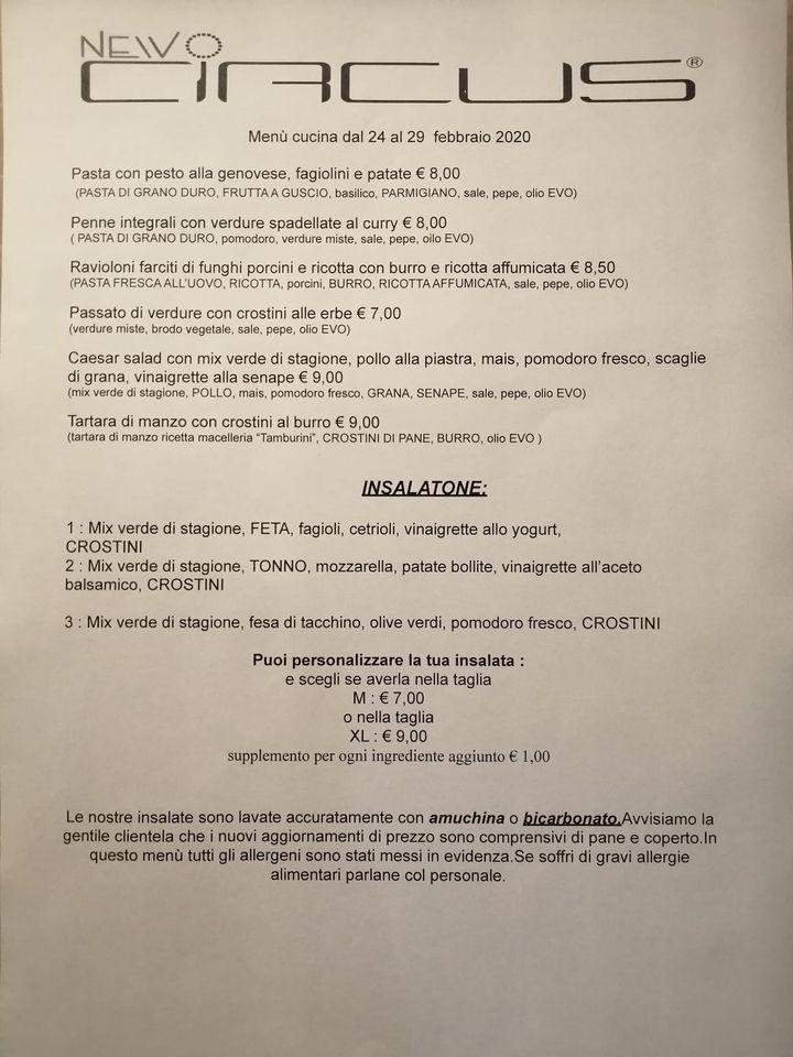 Menu at New Circus pub & bar, Trieste