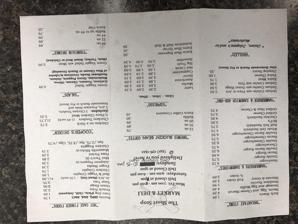 Menu at The Short Stop Market and Deli, Pendleton