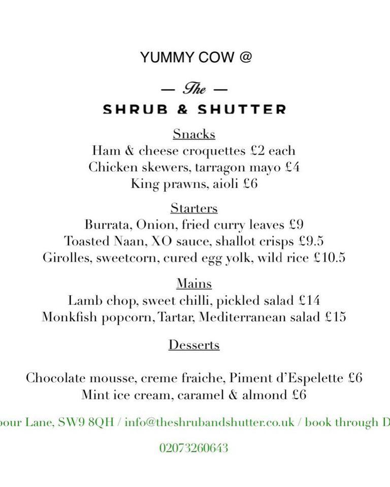 Menu at The Shrub and Shutter pub & bar, London